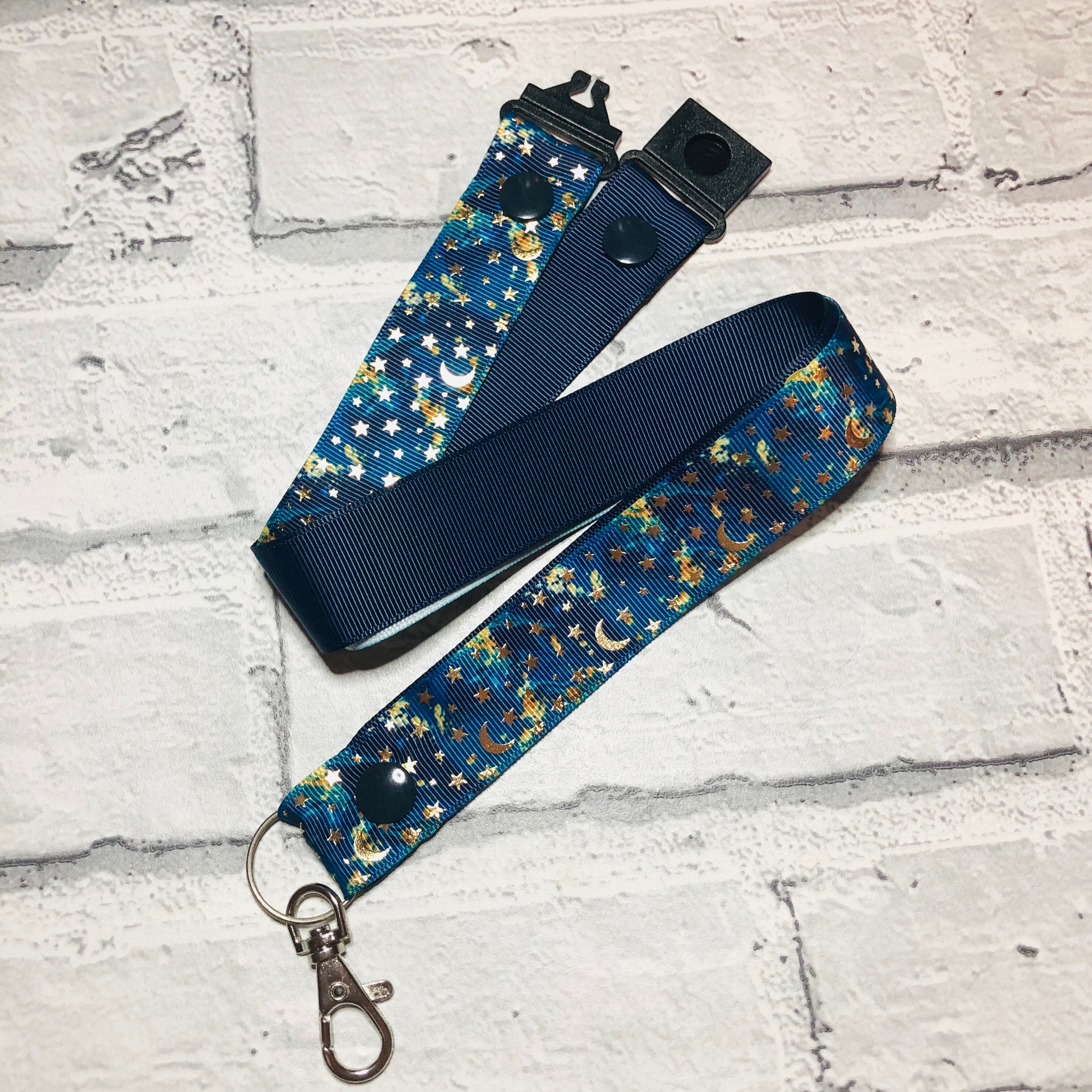 Navy Moon & Star Galaxy Personalised Lanyard - Teacher Lanyard, Custom ...