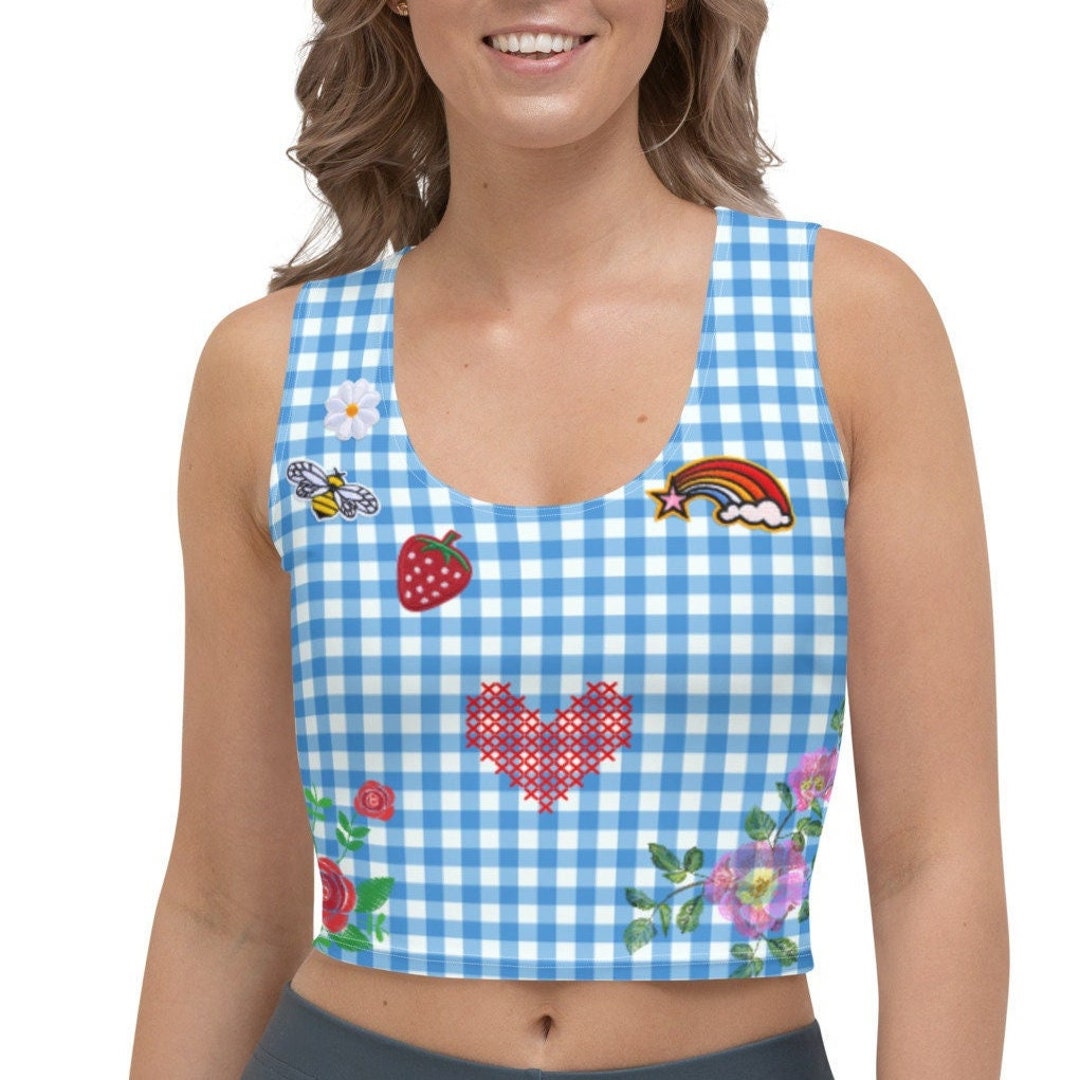 Cottagecore Country Girl Gingham Printed Crop Top for Yoga, Party ...