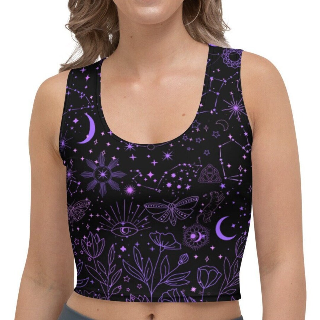 Cosmic Moon Sun Stars Galaxy Crop Top for Yoga, Festival, Pagan, Wicca ...