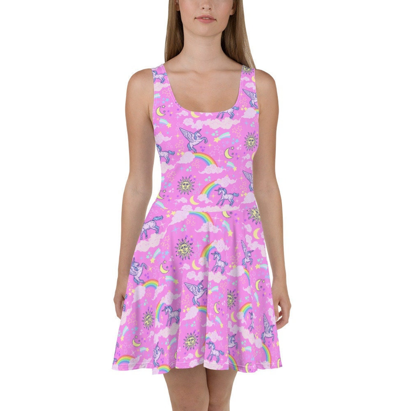 Magic Unicorn Rainbow Sun and Star Skater Dress for Party Casual Fun ...