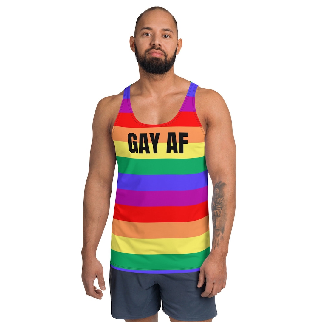 Gay AF Pride Unisex Tank Singlet Top in Rainbow Stripe for Pride, Mardi ...