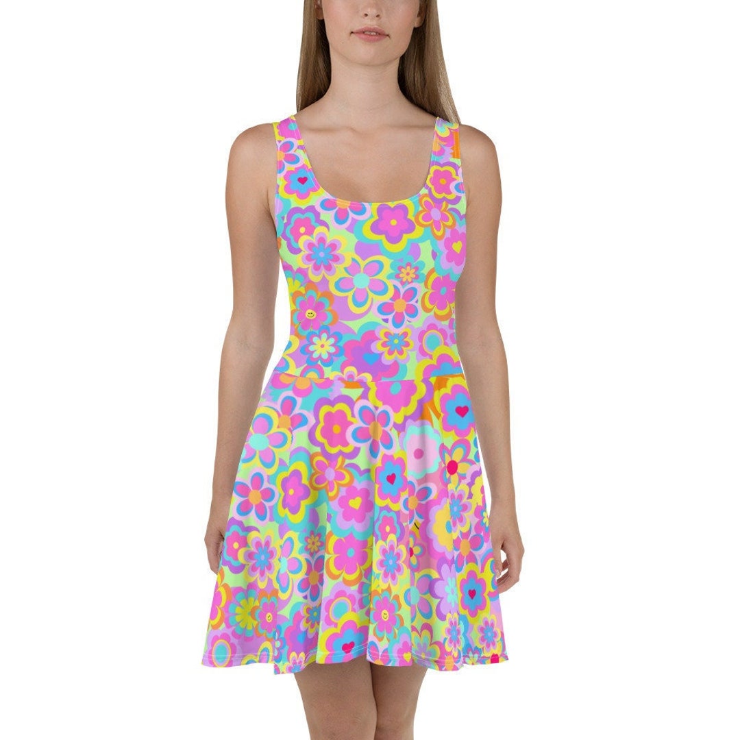 Trippy Hippie Flower 70's Barbie Inspired Skater Dress for Festival ...