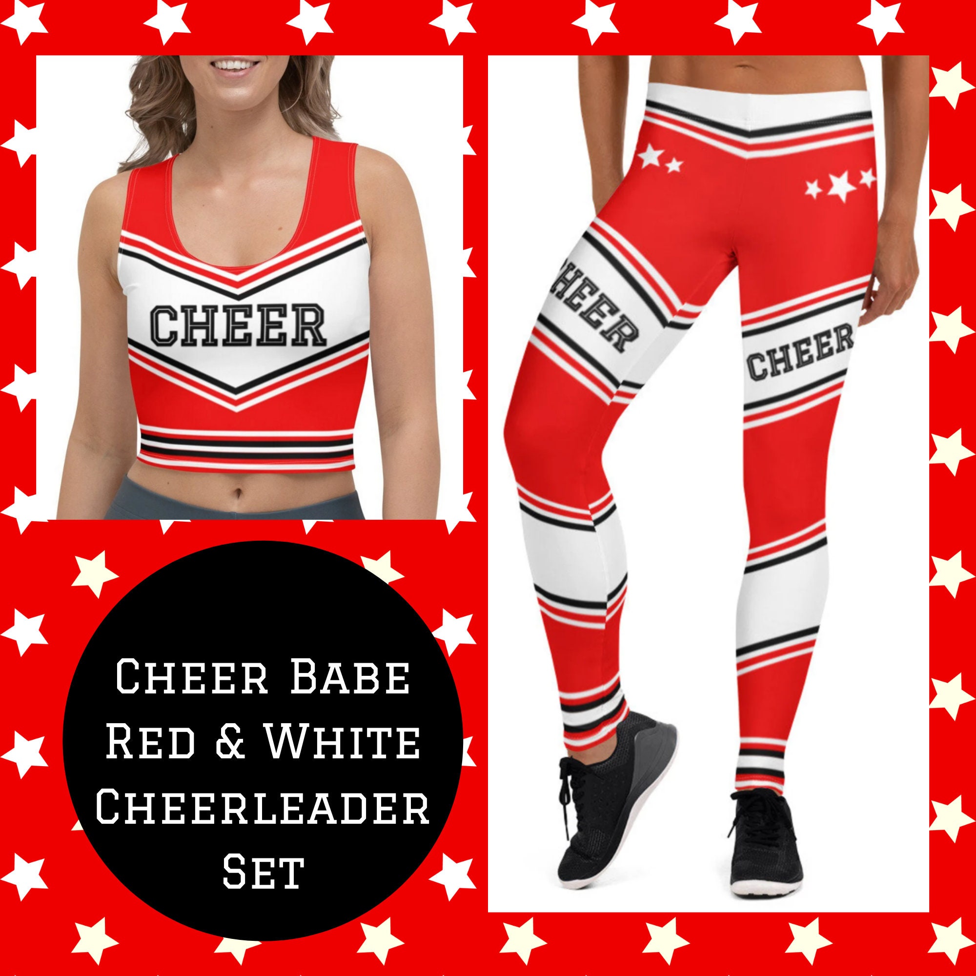 Cheer Babe Cheerleader Crop Top in Red White Black. Cute Cheer Set for ...