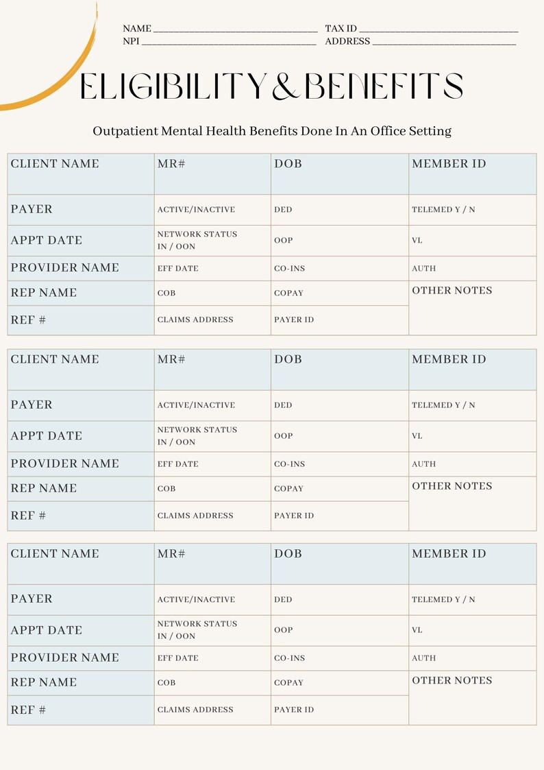 Eligibility and Benefits Template - Etsy