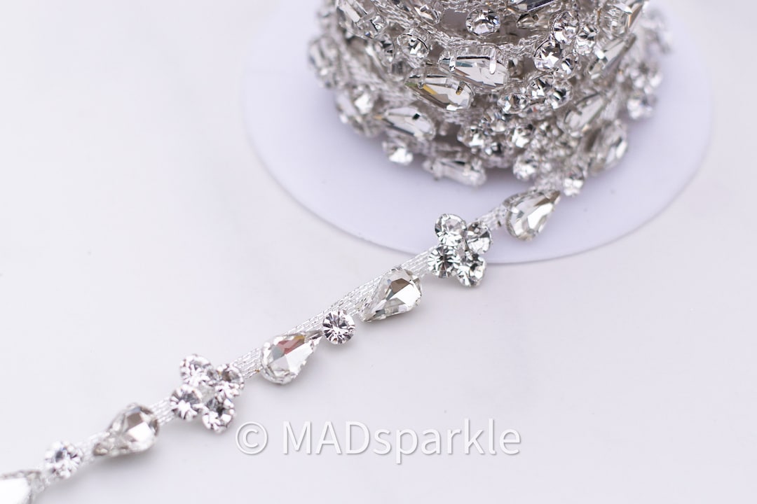 Thin Rhinestone Trim by the Yard, Bridal Trim, Luxury Rhinestone ...