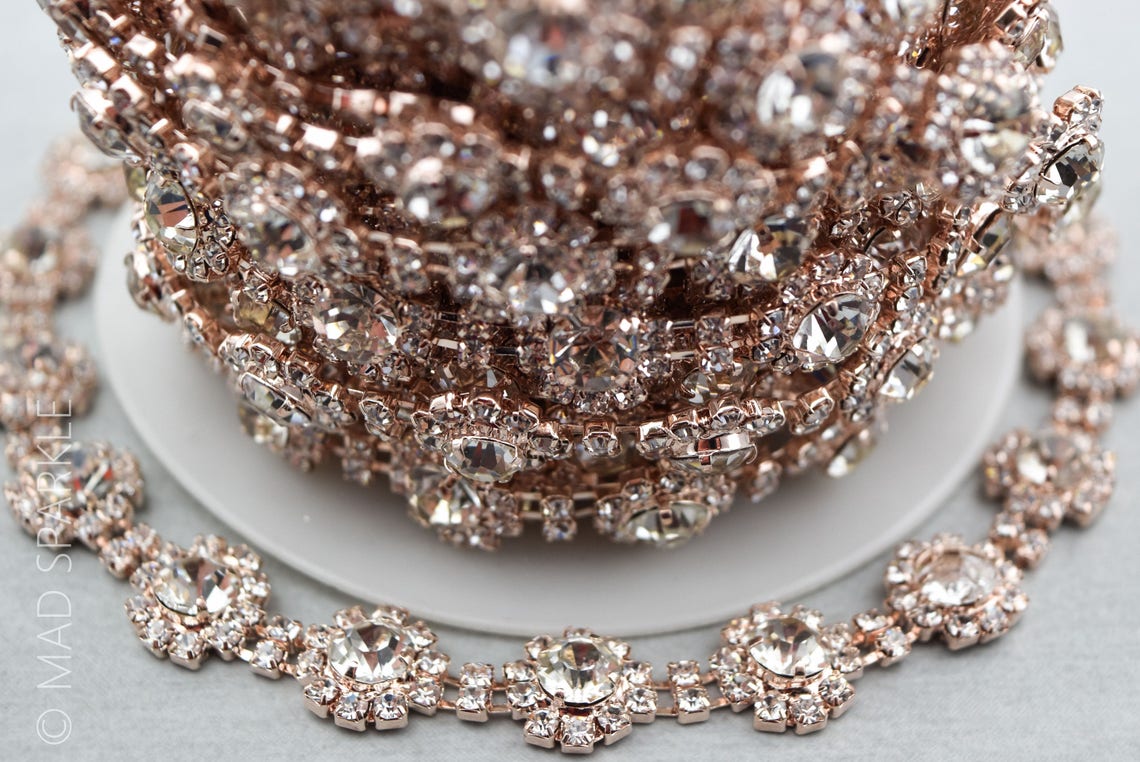Rose Gold Rhinestone Trim by the Yard Bridal Trim Luxury - Etsy