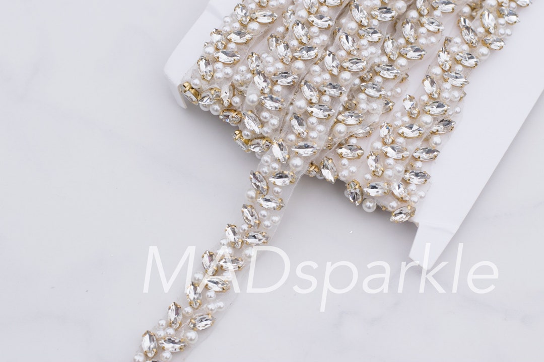 Pearl Rhinestone Trim by the Yard, Thin Bridal Trim, Luxury Silver ...