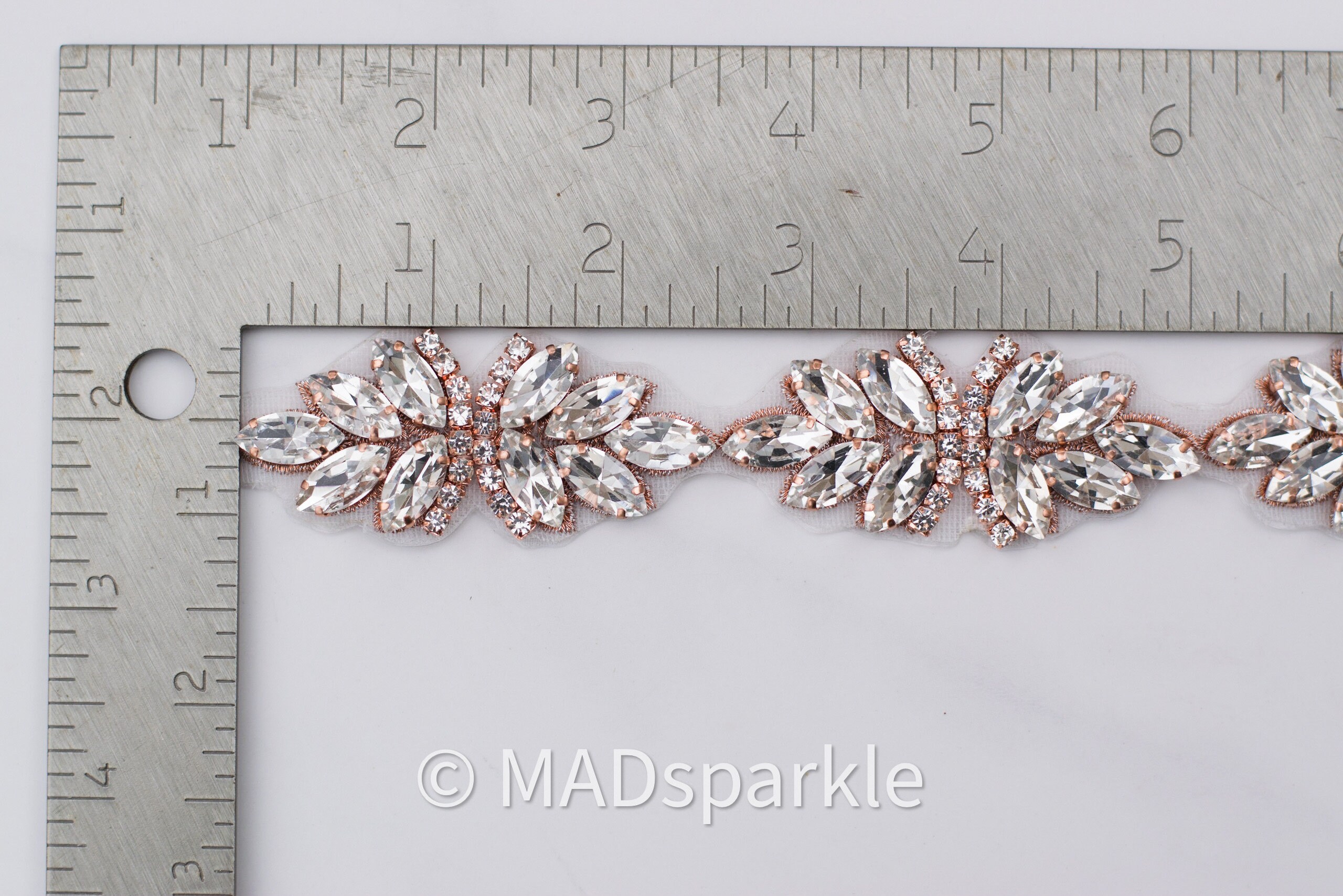 Rose Gold Crystal Rhinestone Trim by the Yard, Beaded Bridal Trim ...