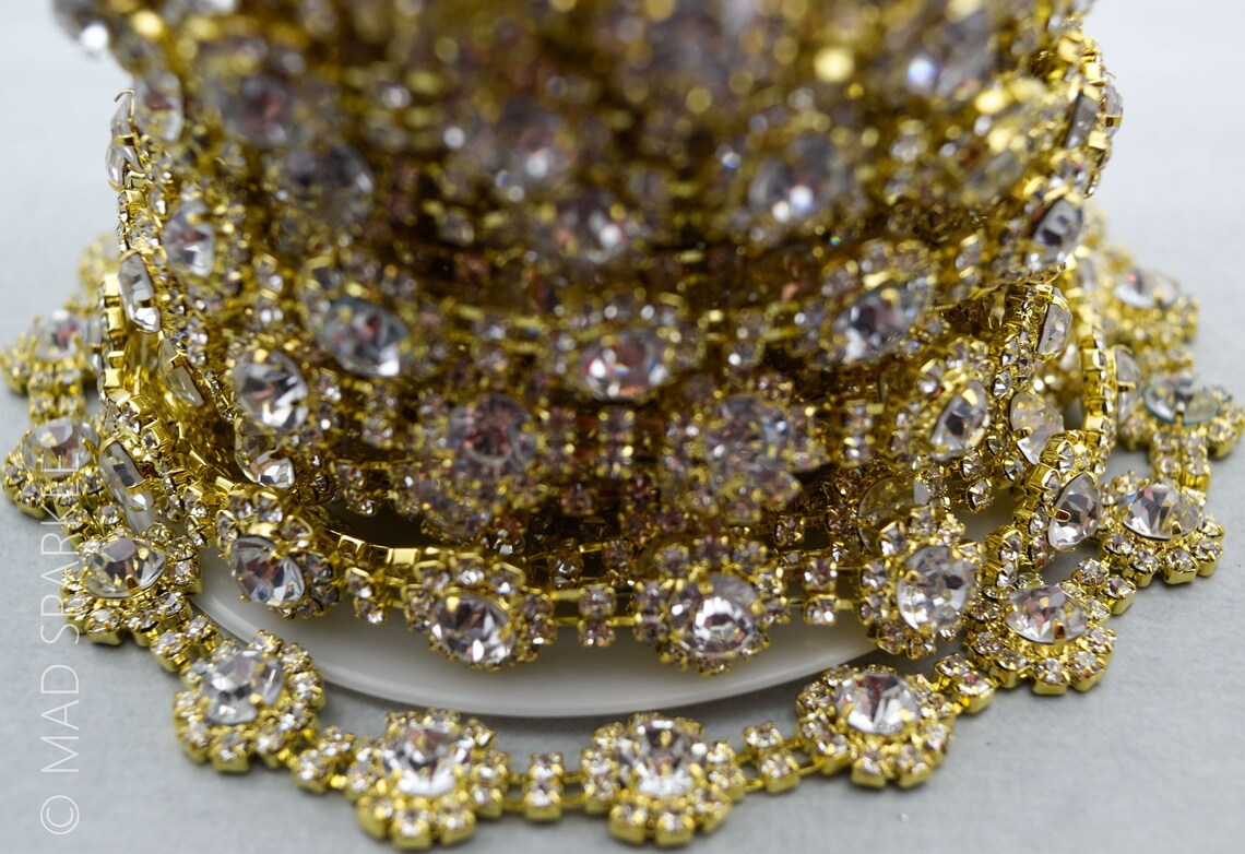 Gold Rhinestone Trim by the Yard Bridal Trim Luxury | Etsy