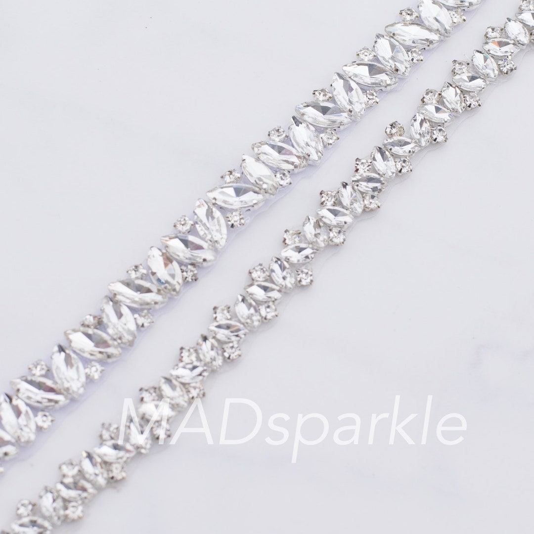 Rhinestone Trim by the Yard, Thin Bridal Trim, Luxury Silver Rhinestone ...