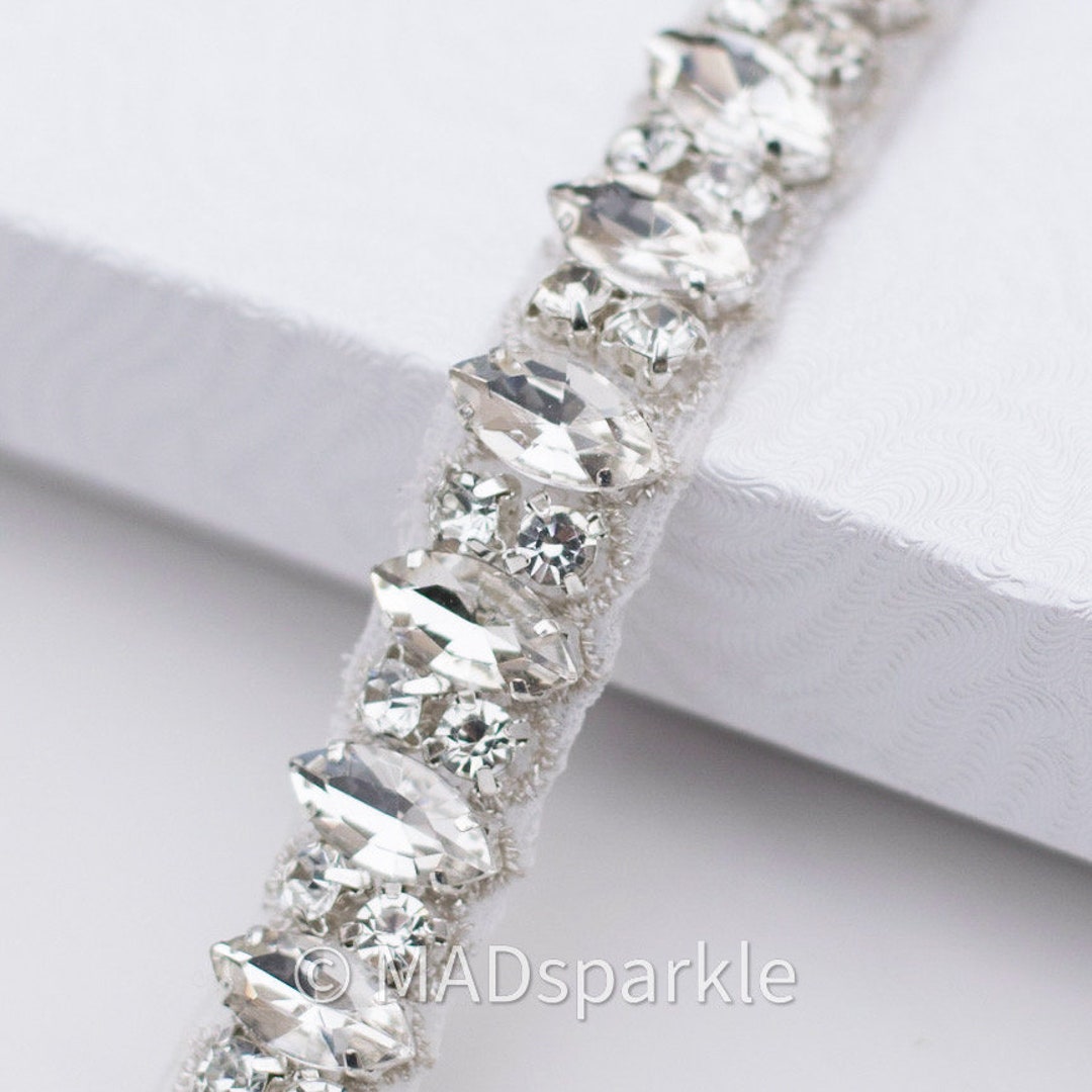 Thin Crystal Rhinestone Trim by the Yard, Thin Fabric Bridal Trim ...