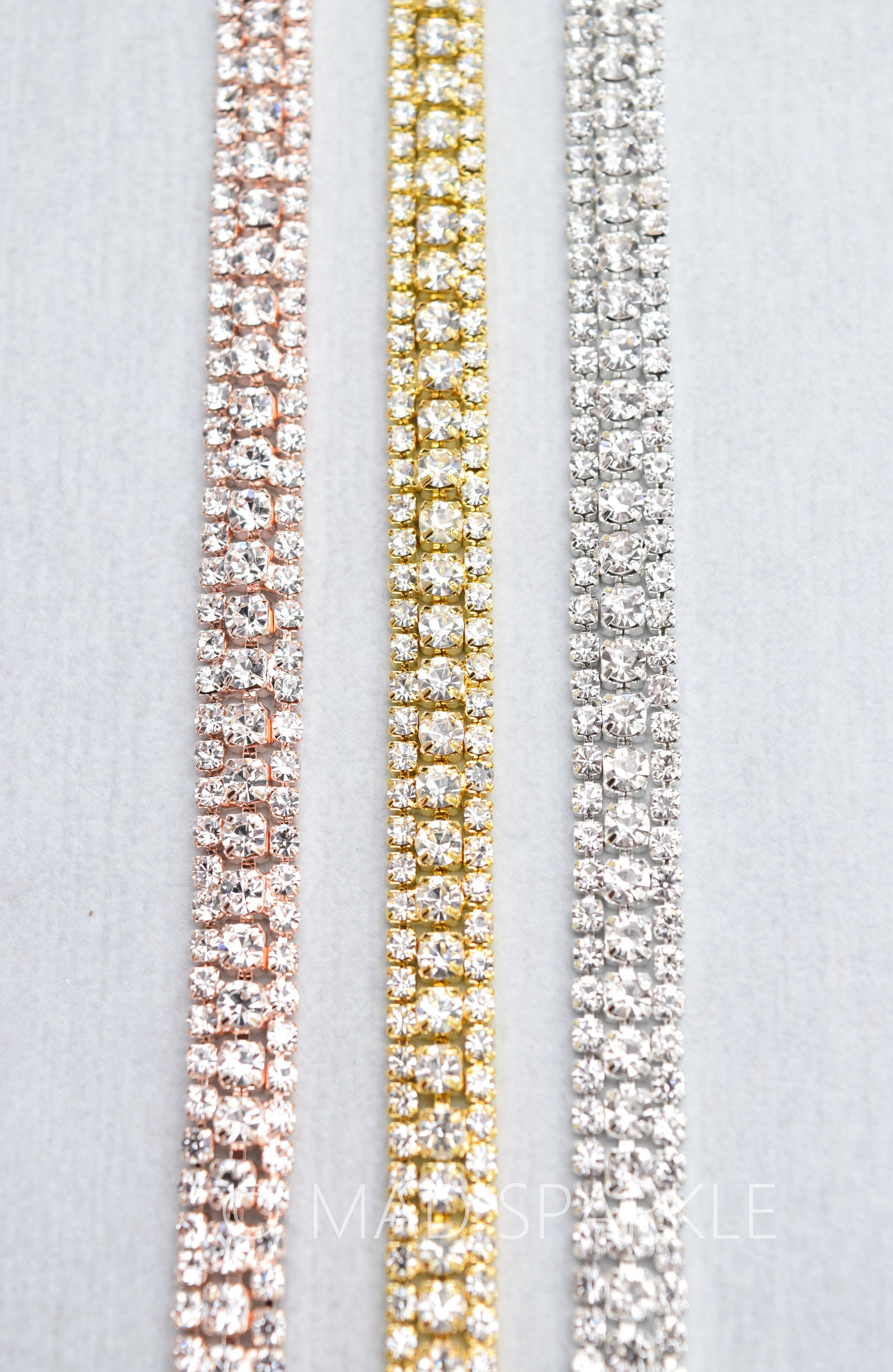 Rose Gold Rhinestone Trim by the Yard, Fancy Cupchain, Thin Bridal Trim ...
