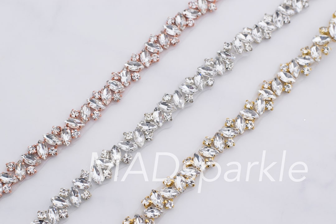Rhinestone Trim by the Yard, Thin Bridal Trim, Luxury Silver Rhinestone ...