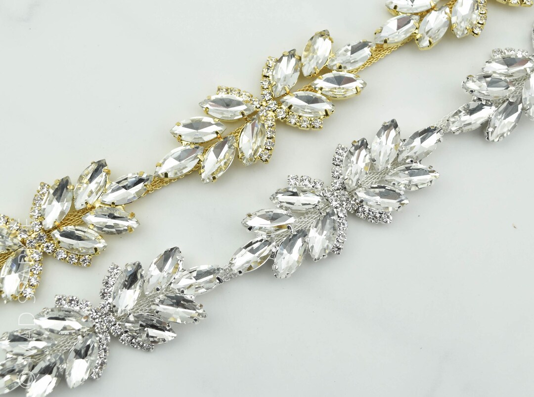 Rhinestone Applique, Crystal Trim by the Yard, Fancy 1" Cupchain ...