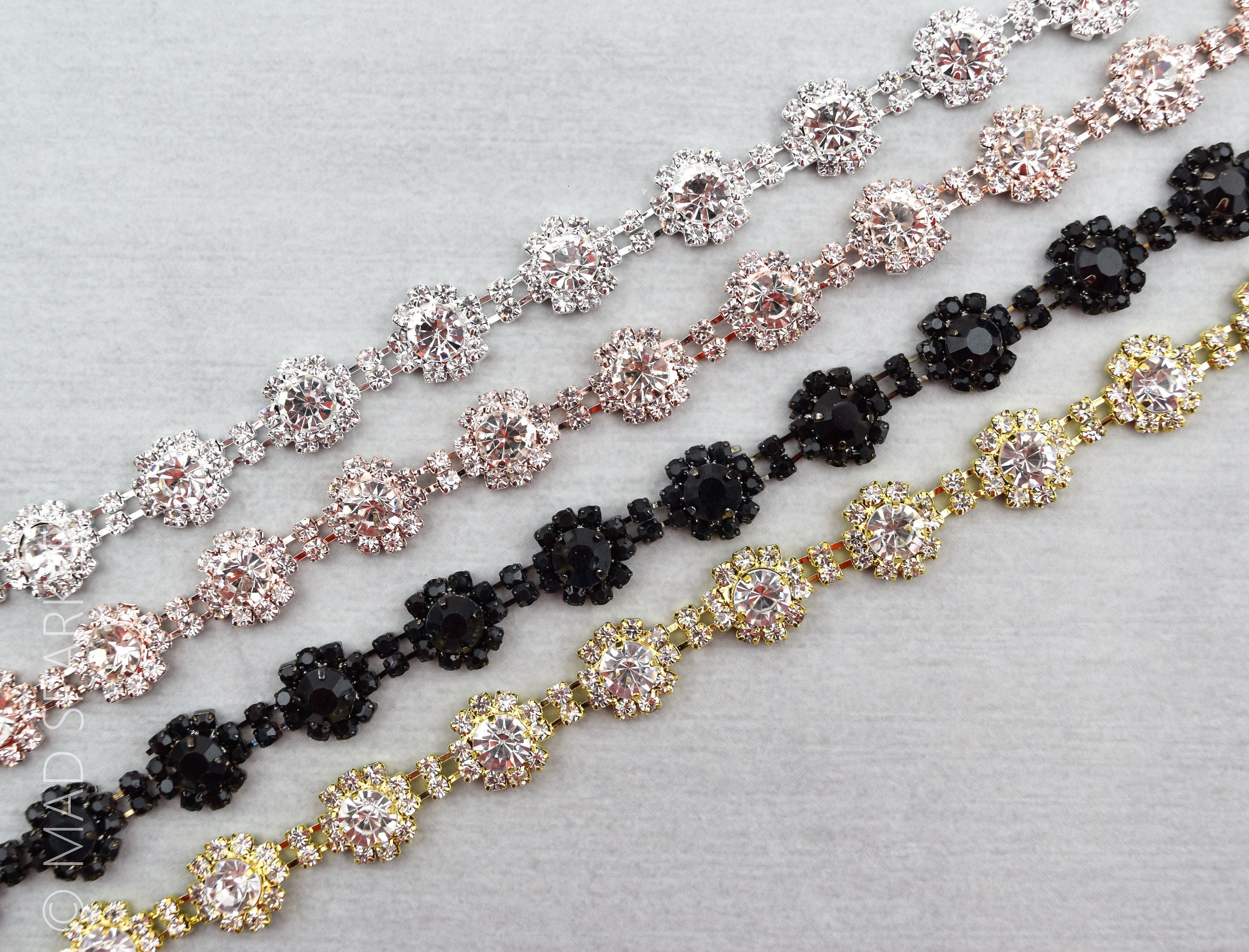 Thin Rhinestone Trim by the Yard Black Bridal Trim Luxury - Etsy