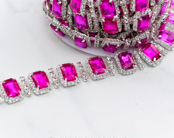 Fuchsia Crystal Rhinestone Trim by the Yard, Hot Pink Fancy Cup Chain ...