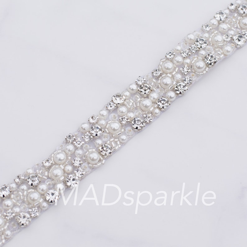 Pearl and Rhinestone Trim by the Yard/ Pearl Beaded Wedding Trim ...