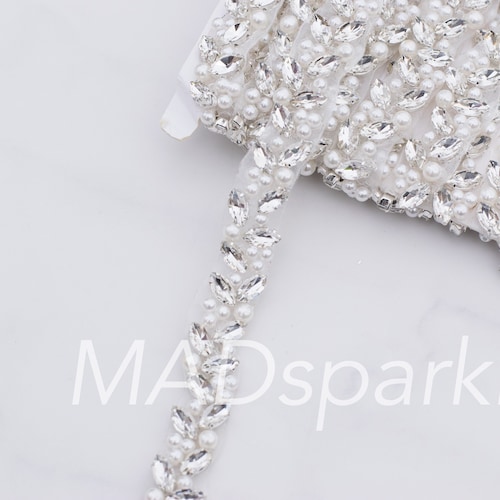 Pearl and Rhinestone Trim by the Yard/ Pearl Beaded Wedding | Etsy