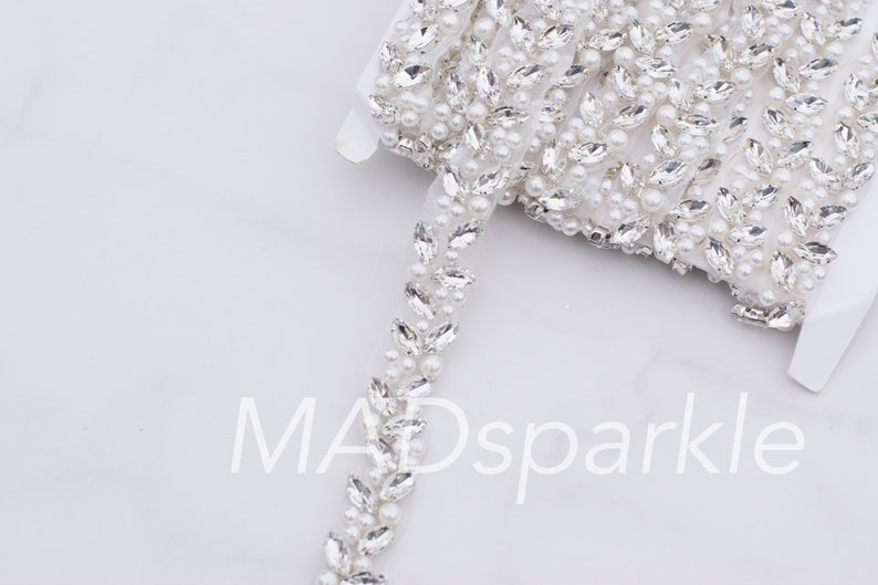 Pearl Rhinestone Trim by the yard Thin bridal trim luxury | Etsy