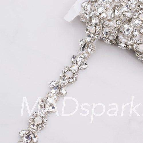 Rhinestone Trim by the Yard Thin Bridal Trim Luxury Silver - Etsy