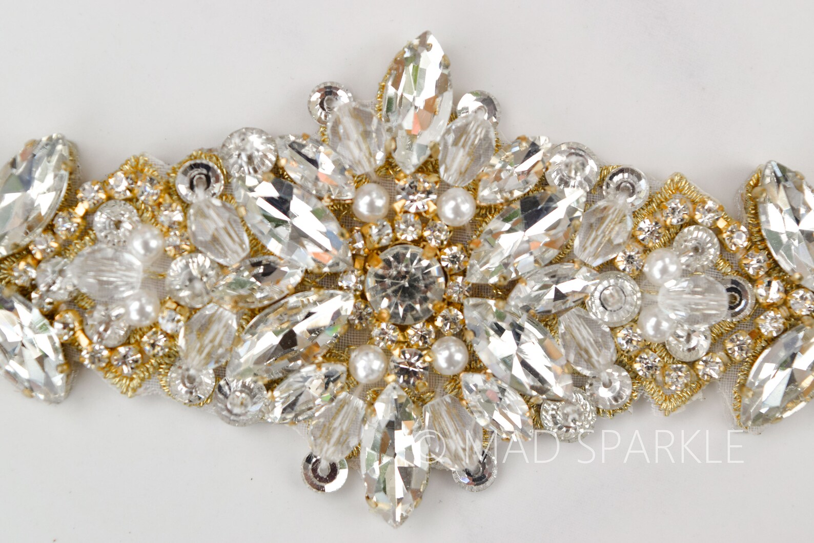 Gold Rhinestone Applique Bridal Fabric Crystal Motif Notion | Etsy