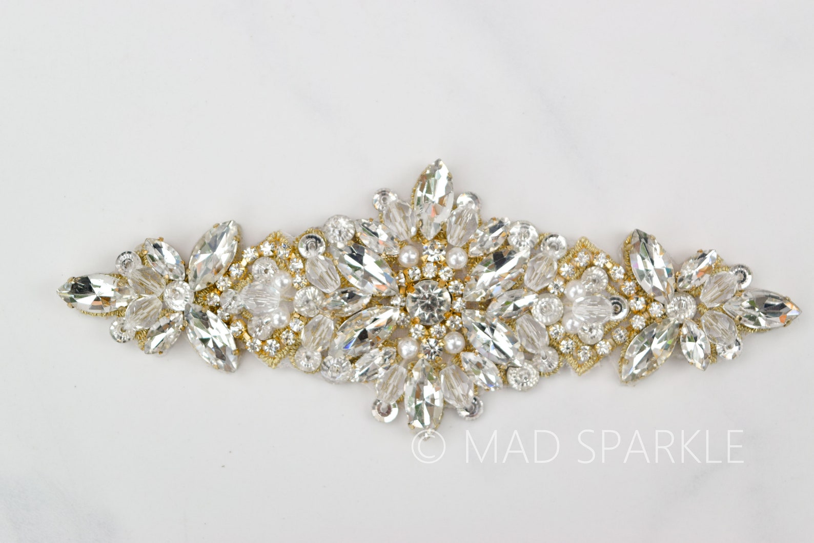 Gold Rhinestone Applique Bridal Fabric Crystal Motif Notion | Etsy
