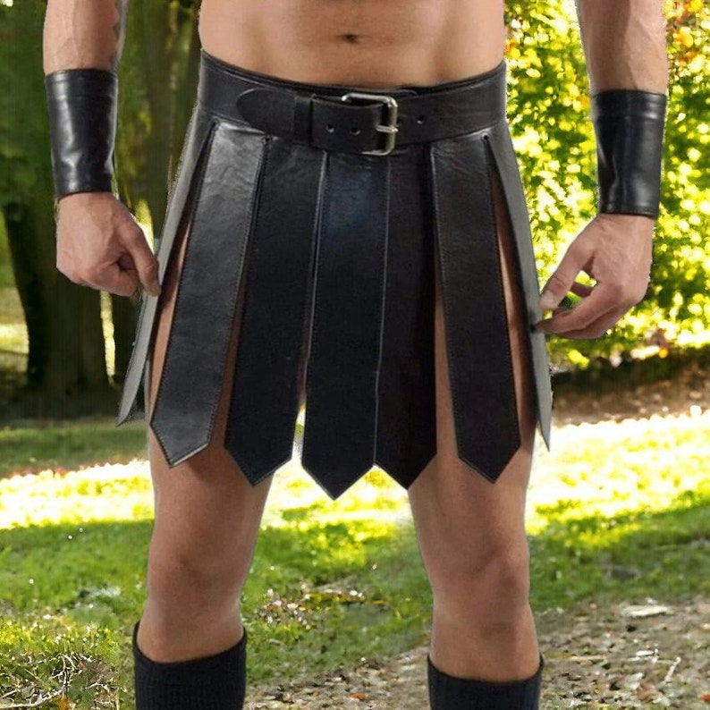 Medieval Roman Gladiator Kilt, Black Leather Kilt, Warrior Kilt,black ...