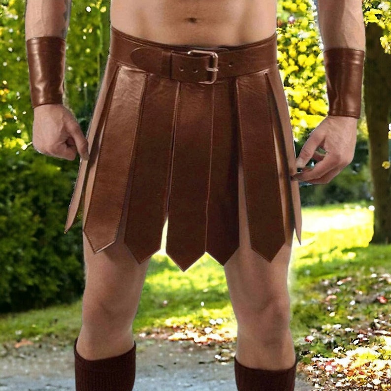 Medieval Roman Gladiator Kilt, Black Leather Kilt, Warrior Kilt,black ...