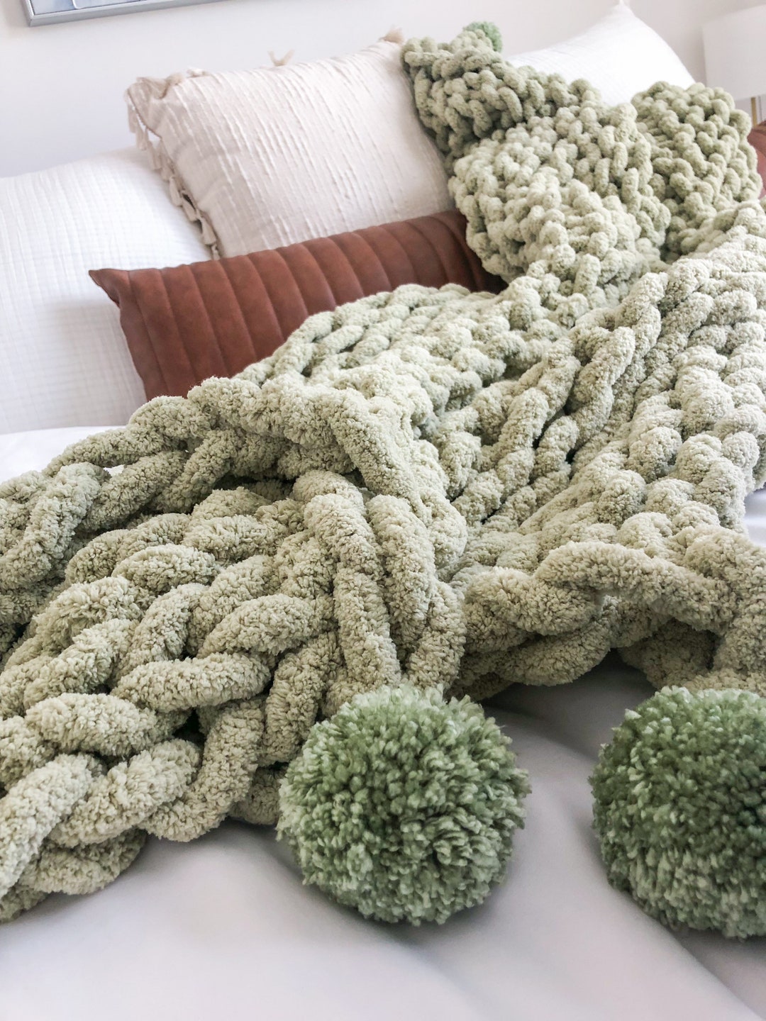 Sage Chunky Knit Throw - Etsy