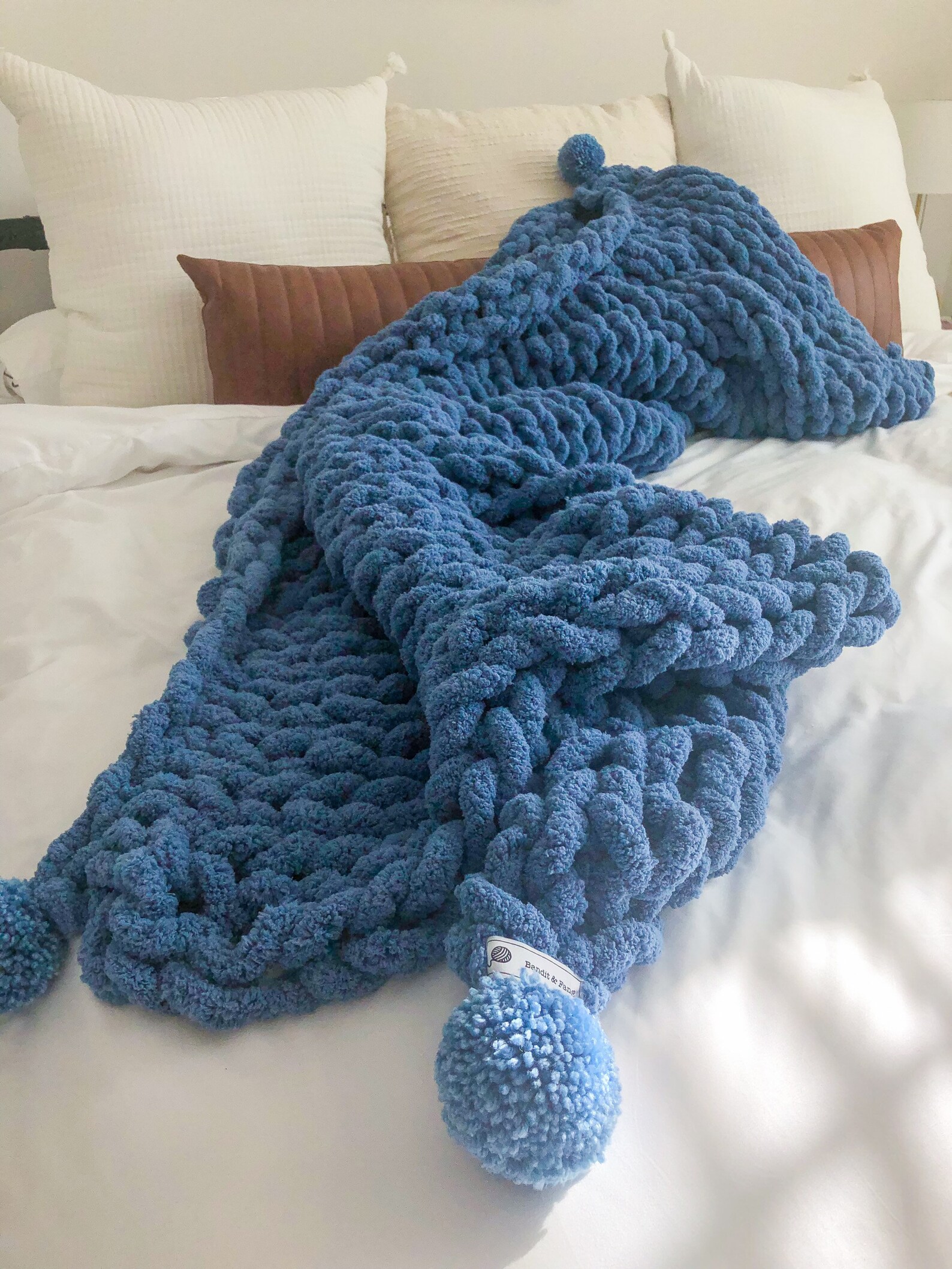 Blue Chunky Knit Throw - Etsy