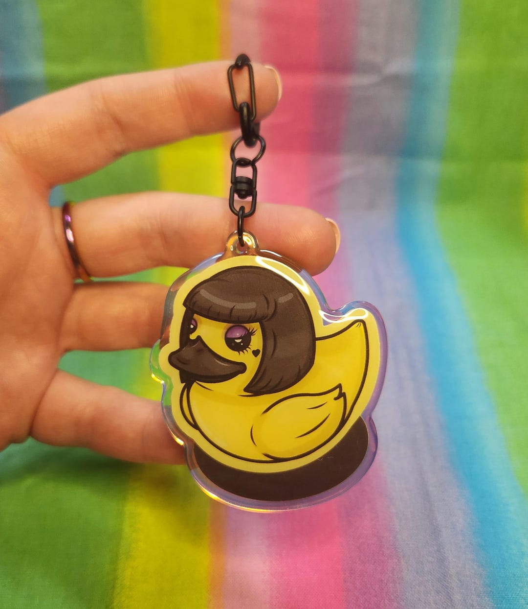 Goth Duck Acrylic Holographic Keychain - Etsy