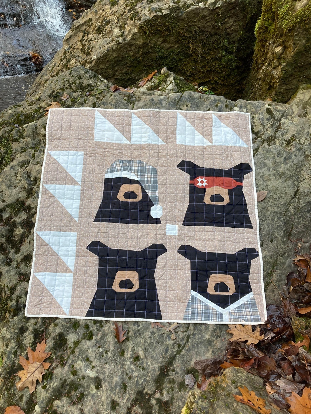 Sleepy Bear Baby Quilt, Sleepy Bear FPP Pattern, PJ Bear, Sleeping Cap ...