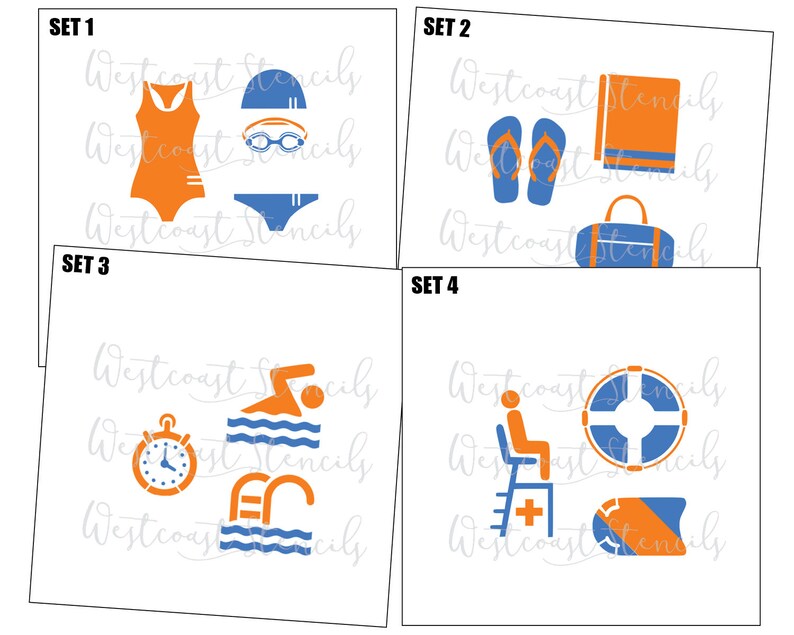 Swim Set Stencils 1 2 3 or 4 Stencil Options | Etsy