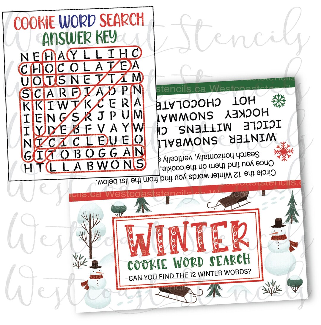 DIGITAL Winter Word Search Bag Tag and Solution Pdf File for - Etsy