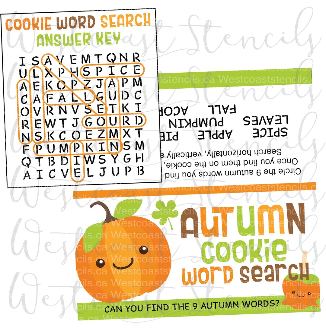 DIGITAL Autumn Word Search Bag Tag and Solution, Pdf File for Printing ...