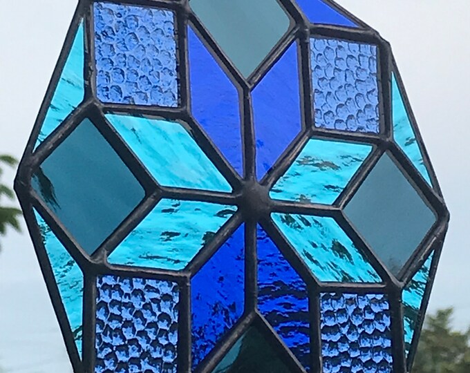 Stained Glass Geometric Pattern Blue Suncatcher. - Etsy