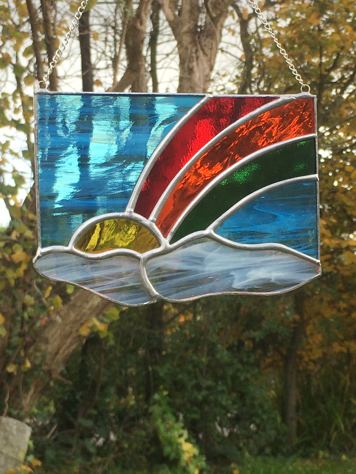 Stained Glass Panel. Sunrise & Rainbow. | Etsy