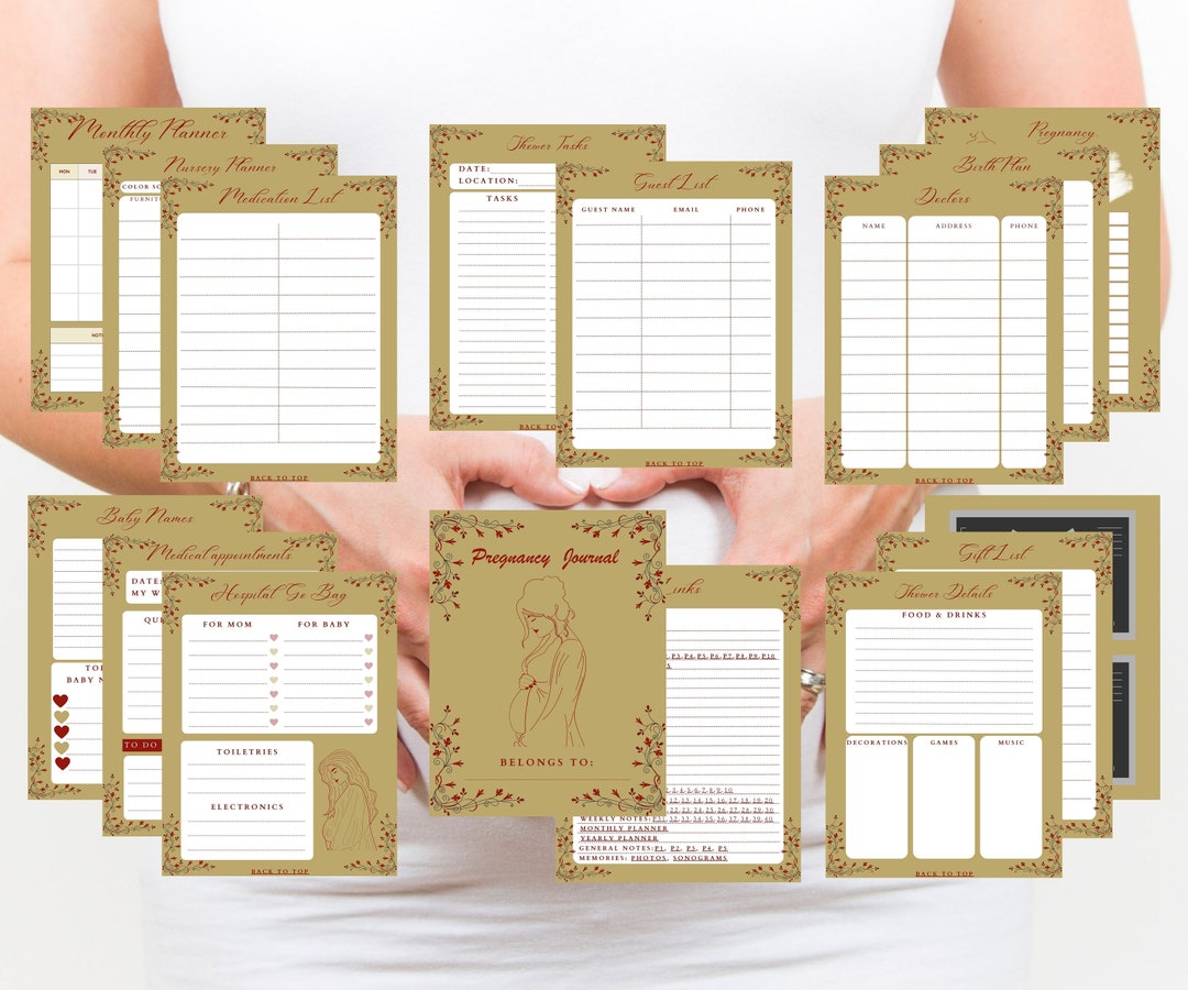 Magenta and Gold Digital Pregnancy Journal, Pregnancy Planner ...