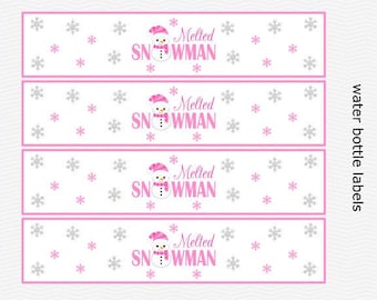 Melted Snowman Water Bottle Labels Blue & Silver Sparkle | Etsy