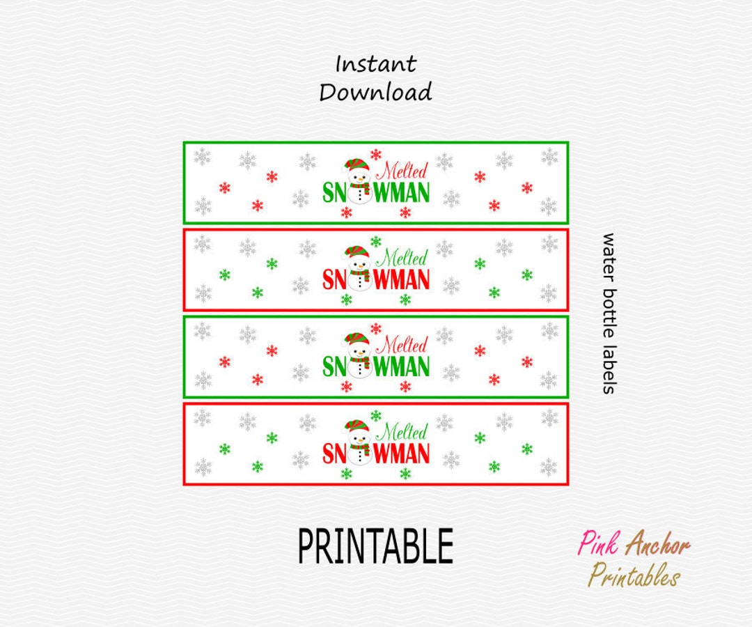 Melted Snowman Water Bottle Labels - Red Green & Silver - Christmas ...
