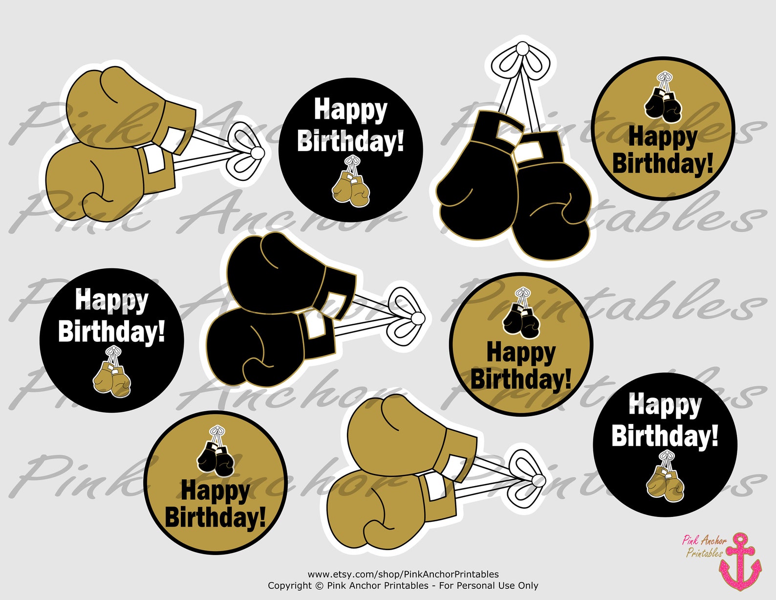 Printable Boxing Birthday Cupcake Toppers and Wrappers Gold - Etsy