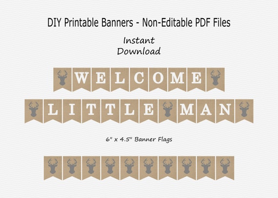 Welcome Little Man Banner Burlap Medium Grey & White Deer | Etsy