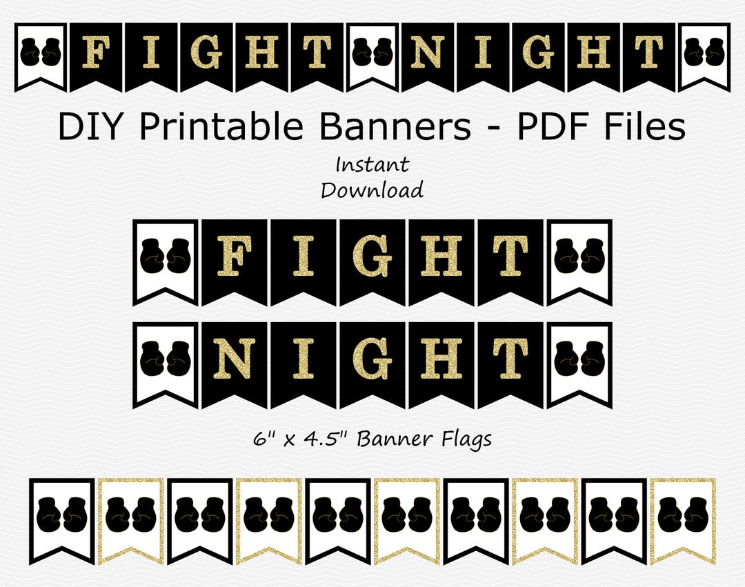 Fight Night Banner - Gold Glitter & Black - Boxing Glove - Boy Birthday ...