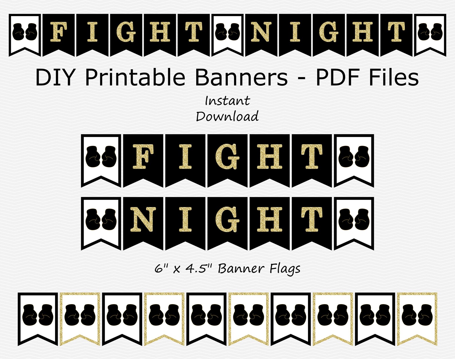 Fight Night Banner Gold Glitter & Black Boxing Glove Boy | Etsy