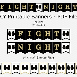 Fight Night Banner - Gold Glitter & Black - Boxing Glove - Boy Birthday ...