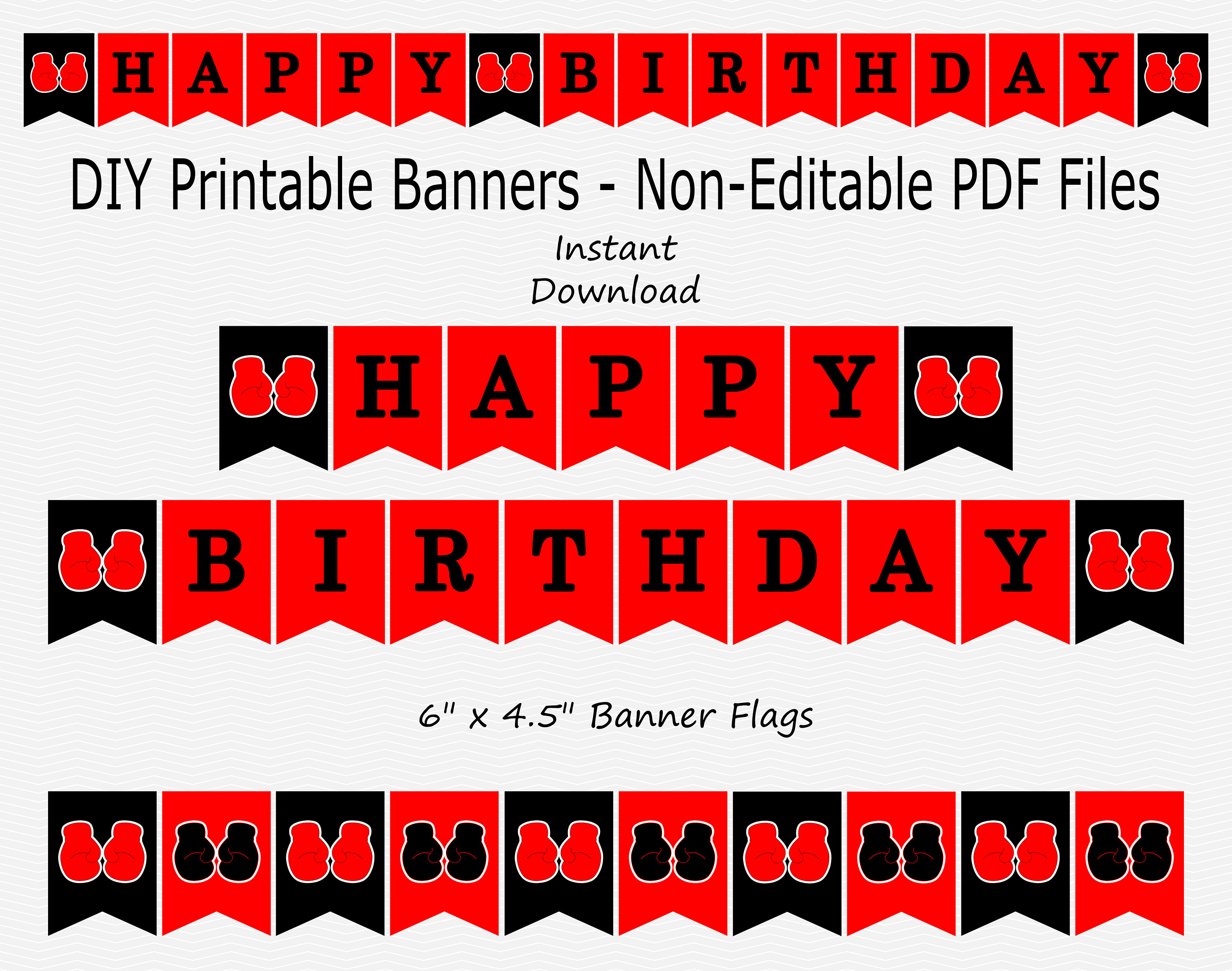 Happy Birthday Banner Red & Black Boxing Glove Boy Party | Etsy