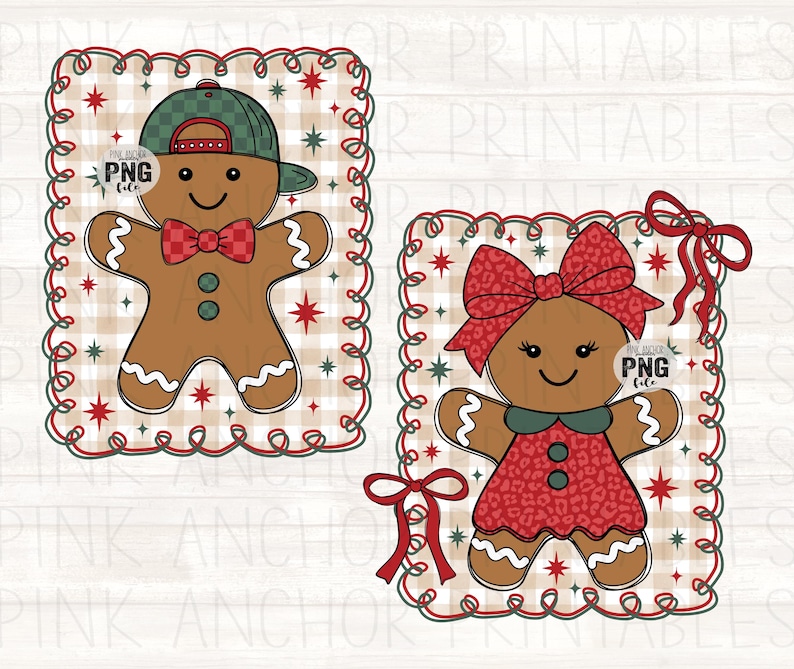 Instant Download 2 Separate Designs Girl Boy Preppy Gingerbread Bow Hat ...