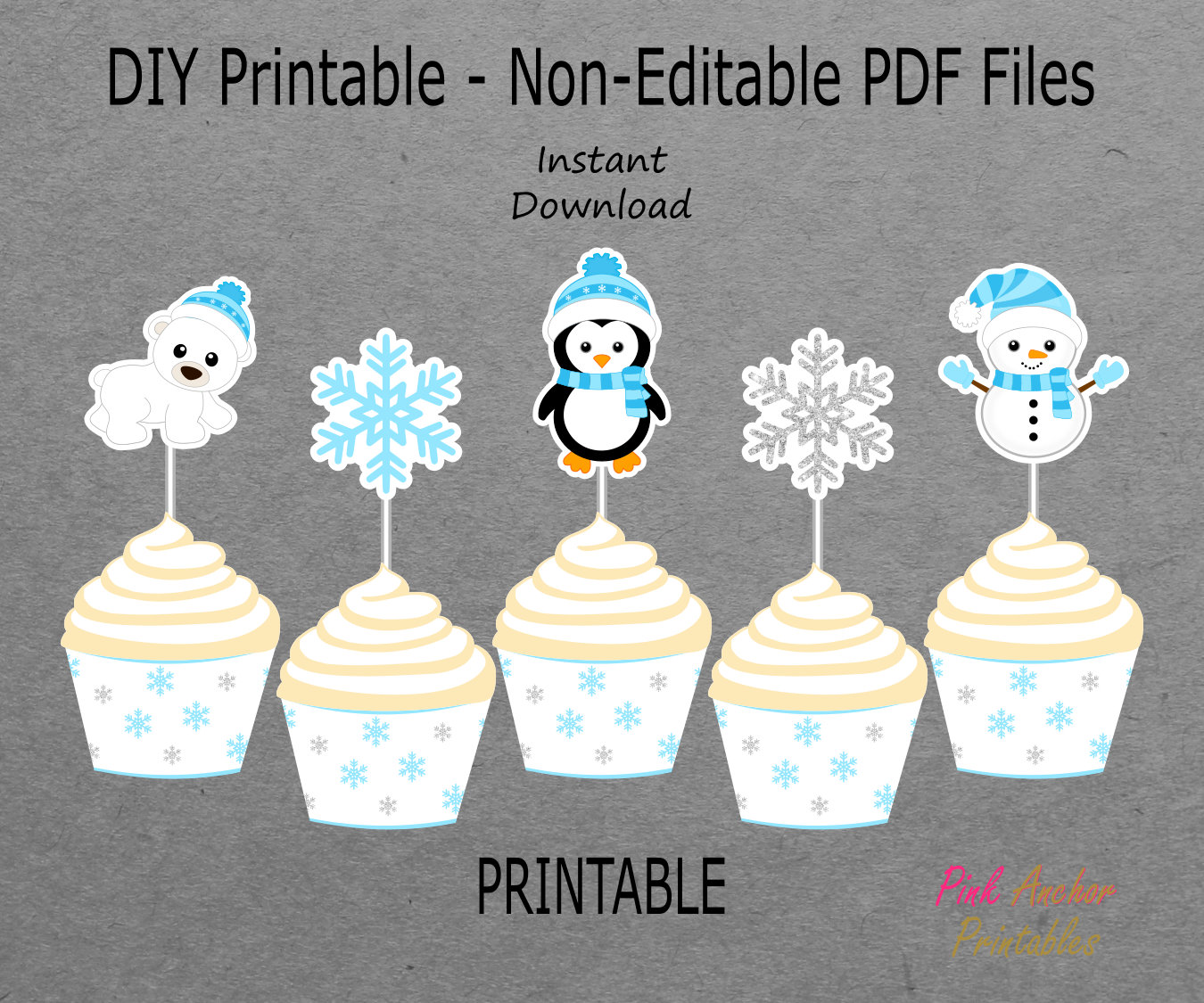 Printable Winter Cupcake Toppers and Wrappers Blue & Silver - Etsy