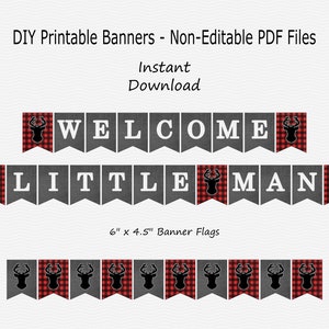 Welcome Little Man Banner Dark Grey Burlap, White, Black & Buffalo ...