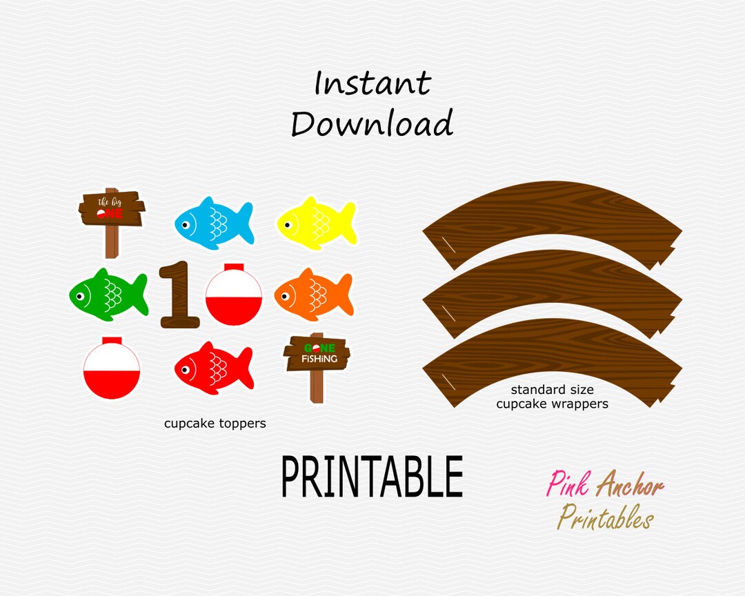 Printable Fish Birthday Cupcake Toppers and Wrappers - Gone Fishing ...